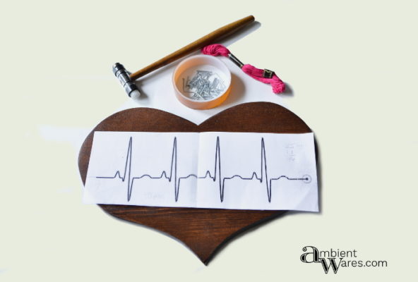 String Art Heartbeat on Wooden Hearts