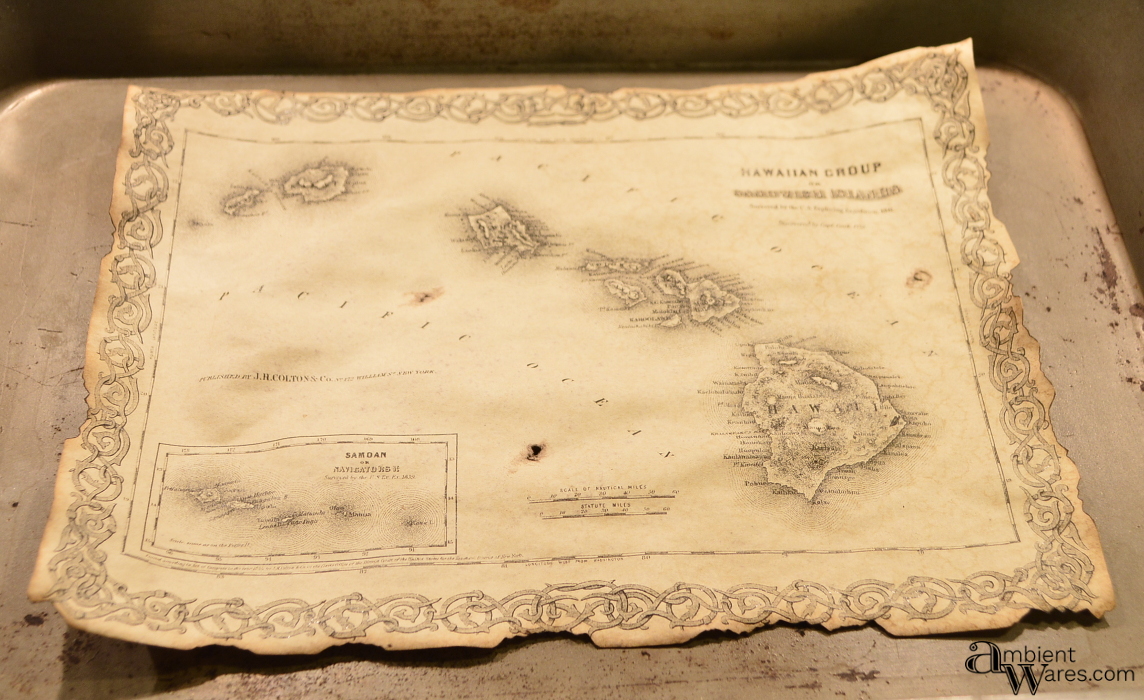 Black and White Printed Map Antiqued with Coffee and Tea Stain