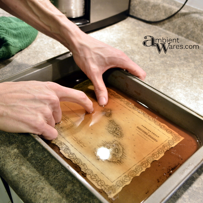 Black and White Printed Map Antiqued with Coffee and Tea Stain