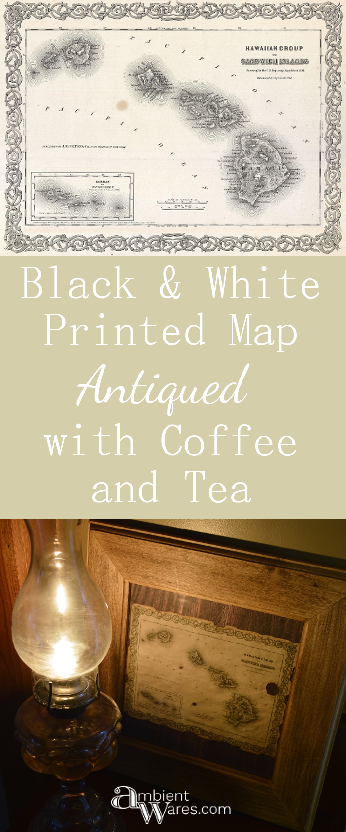 Black and White Printed Map Antiqued with Coffee and Tea Stain ...